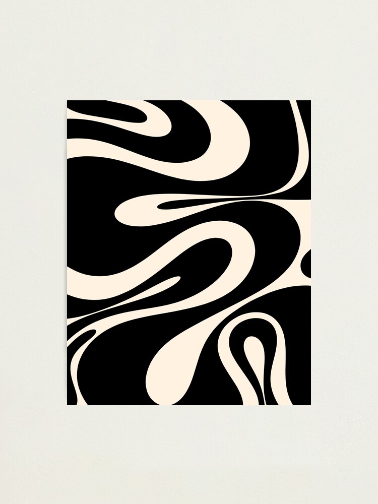 "Mellow Flow Retro 60s 70s Abstract Pattern in Black and Almond Cream ...
