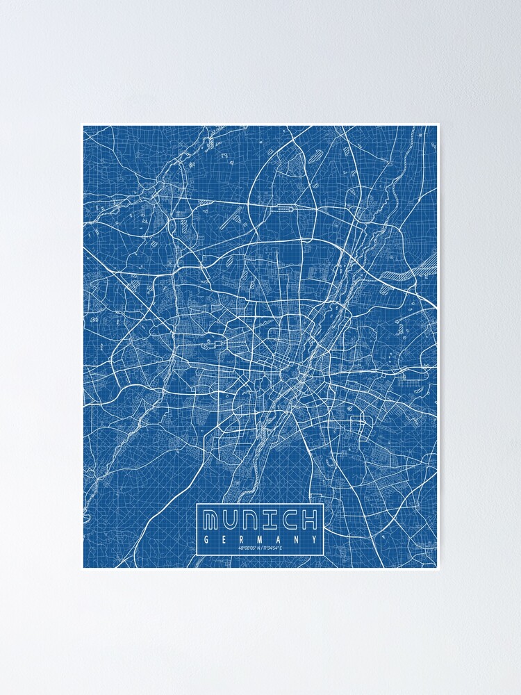"Munich City Map of Bavaria, Germany - Blueprint" Poster for Sale by ...