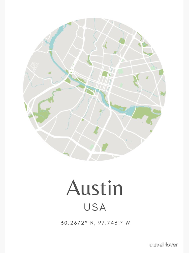 "Austin Travel Map with Coordinates" Sticker by travel-lover | Redbubble