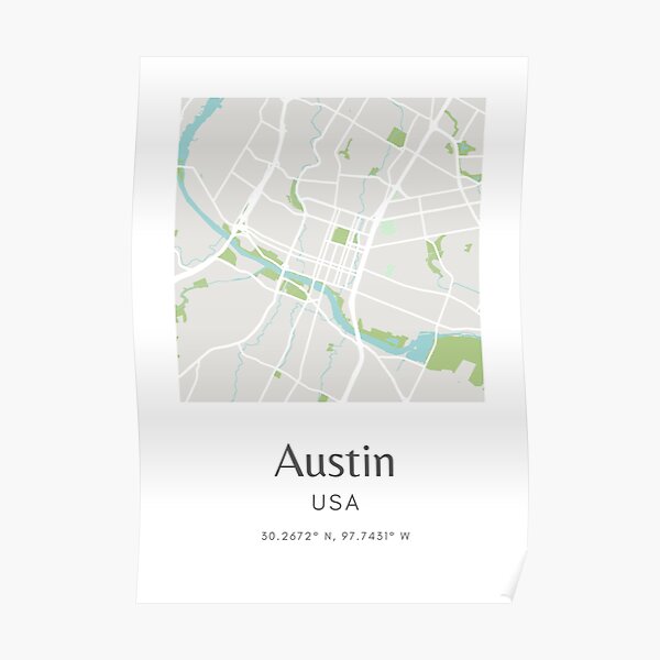 "Square Austin Travel Map with Coordinates" Poster for Sale by travel ...