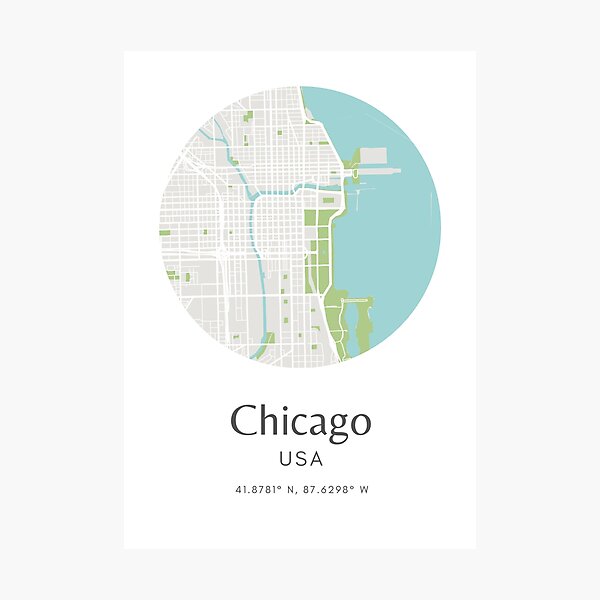 "Circle Chicago Travel Map with Coordinates" Photographic Print for ...