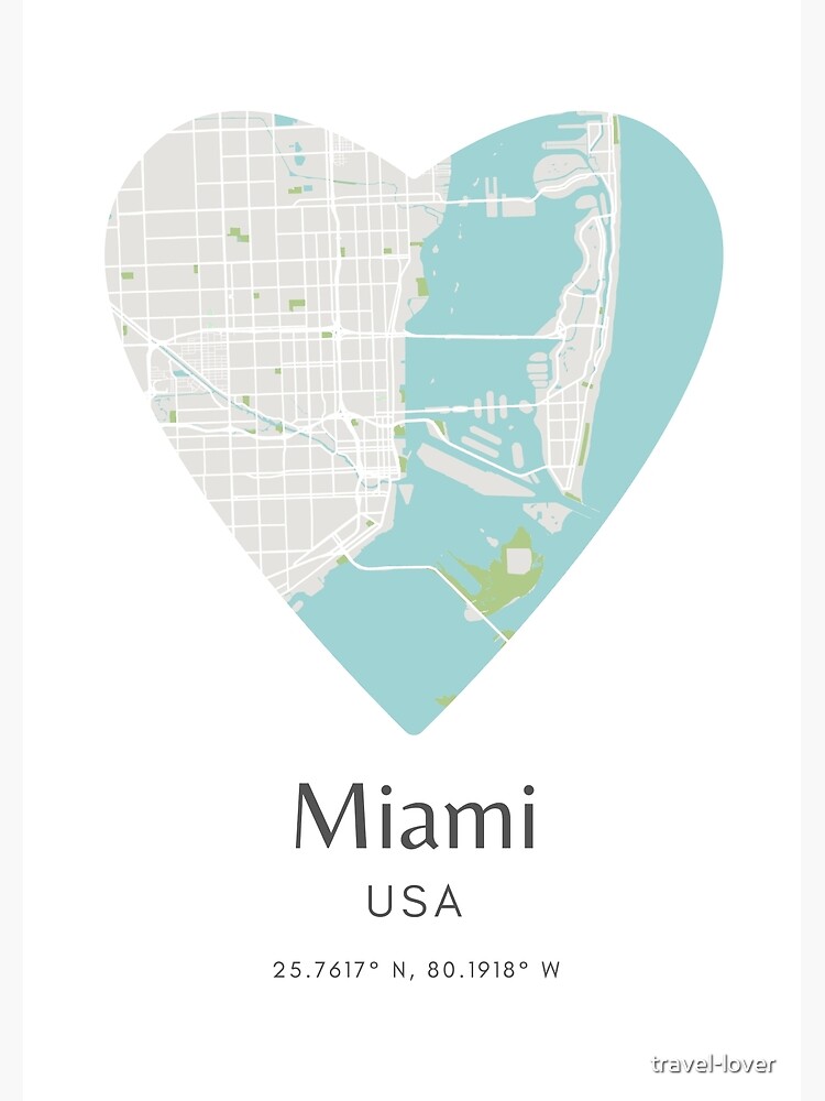 "Miami Love Map with Coordinates" Poster by travel-lover | Redbubble