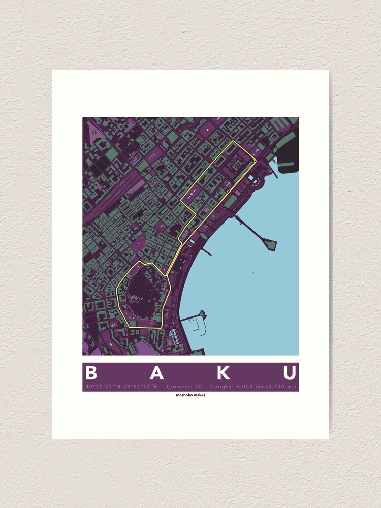 "Baku Circuit, Azerbaijan | Formula 1 Poster | Track Map" Art Print for ...