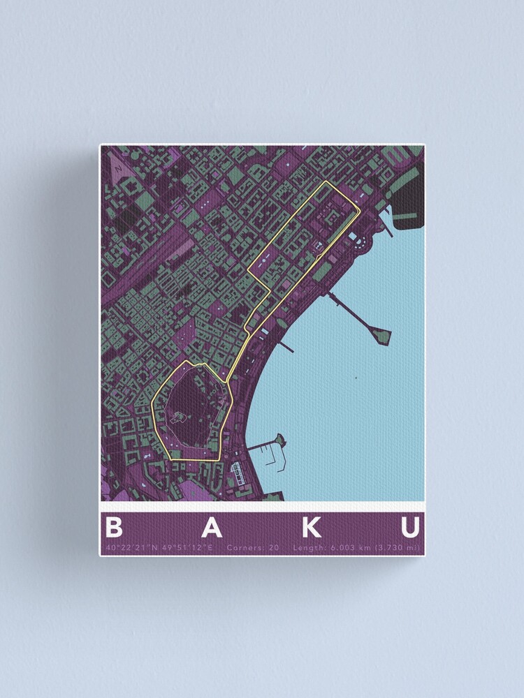"Baku Circuit, Azerbaijan | Formula 1 Poster | Track Map" Canvas Print ...