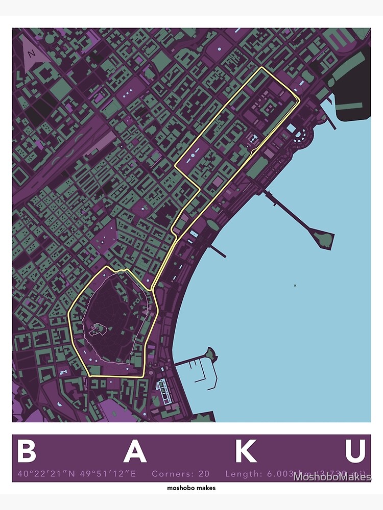 "Baku Circuit, Azerbaijan | Formula 1 Poster | Track Map" Canvas Print ...