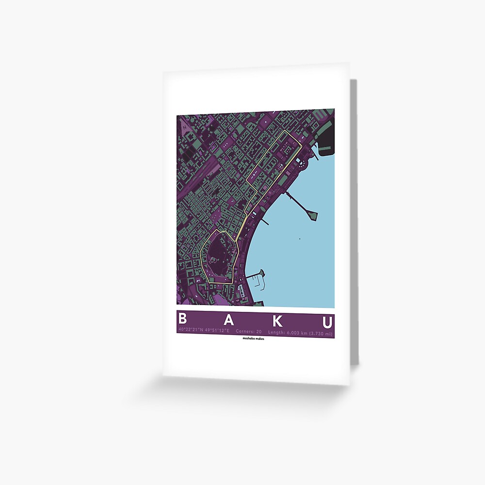 "Baku Circuit, Azerbaijan | Formula 1 Poster | Track Map" Greeting Card ...