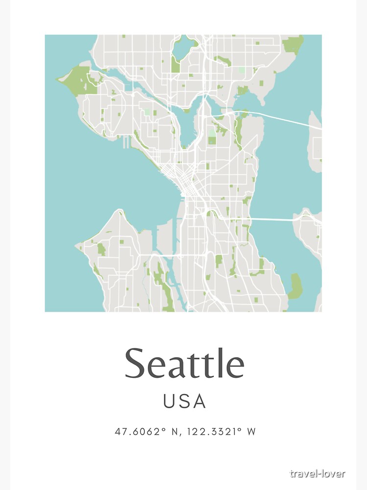 "Square Seattle Travel Map with Coordinates" Sticker by travel-lover ...