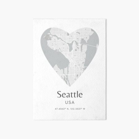 "Black and White Seattle Love Map with Coordinates" Art Board Print for ...