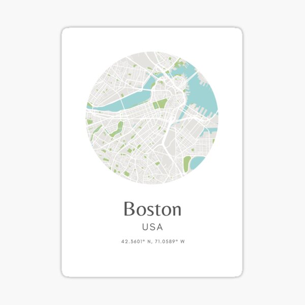 "Circle Boston Travel Map with Coordinates" Sticker for Sale by travel ...