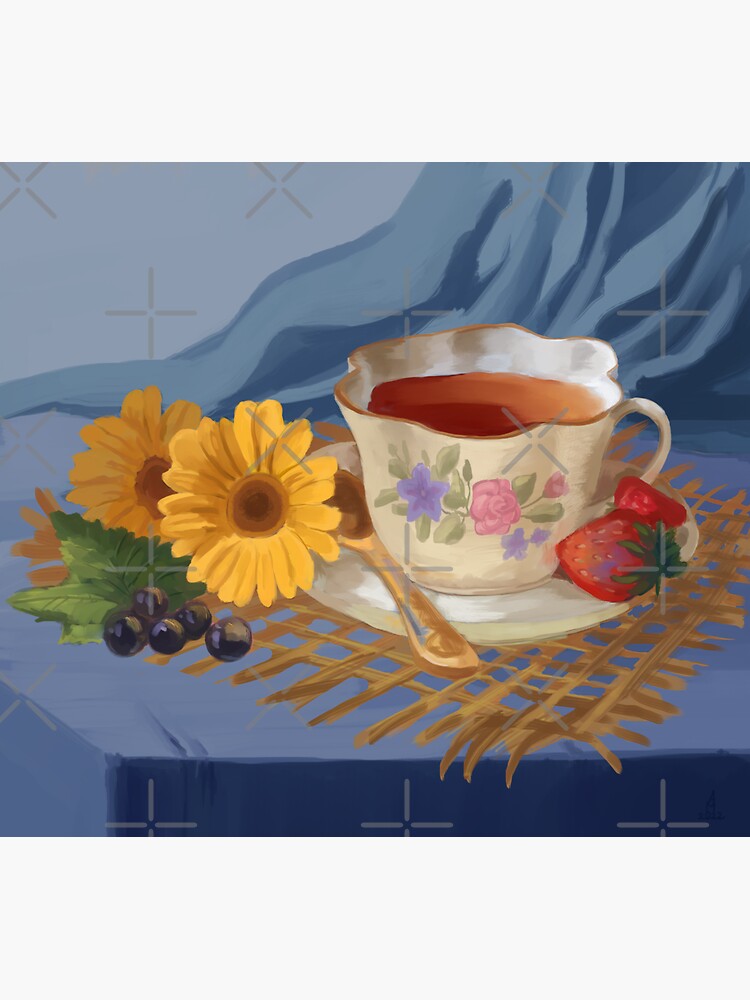 "Romantic Tea Time Still Life Painting" Sticker by anatovas | Redbubble