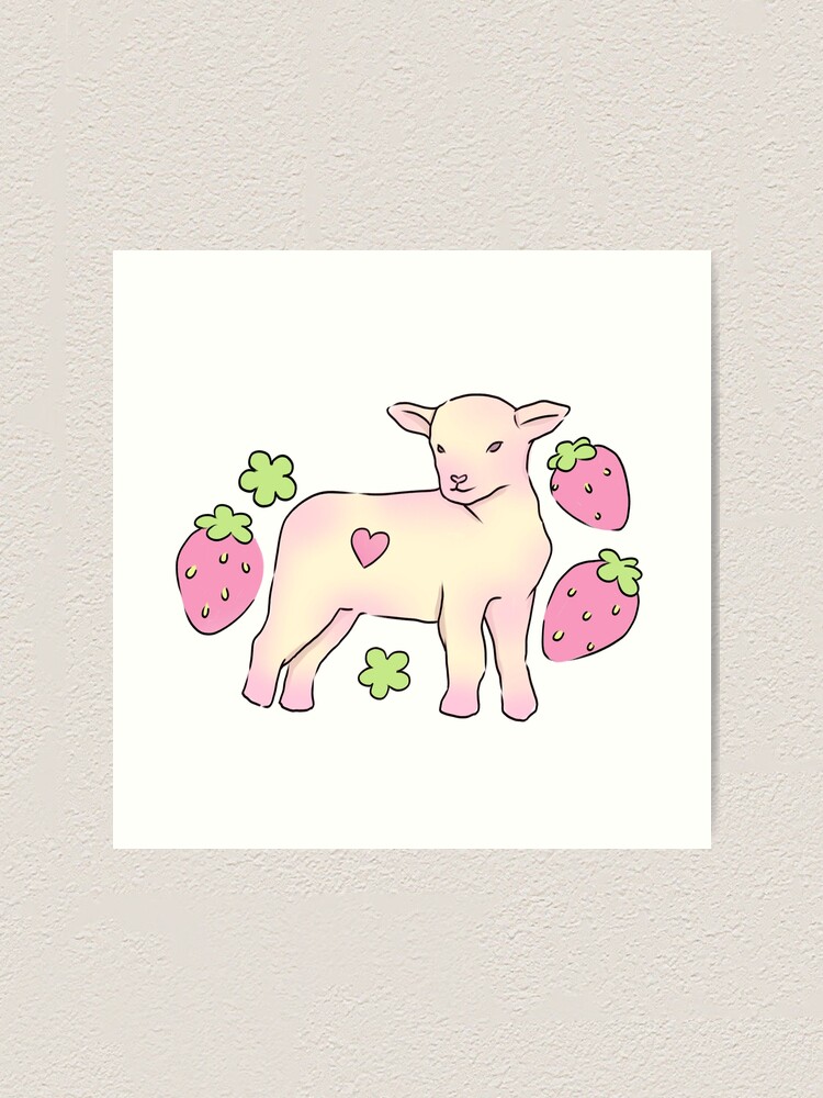 "Cottagecore Strawberry Lamb Cute Kawaii Animal Creature Sticker" Art Print for Sale by ...