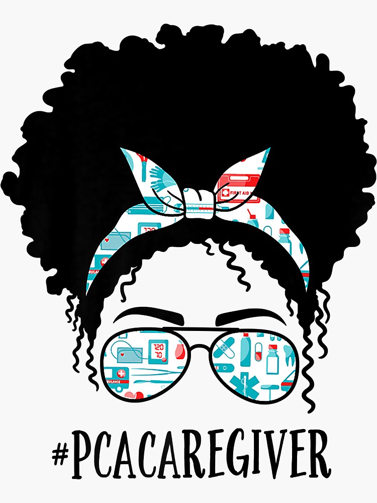 "PCA Caregiver Black Afro Messy Bun African American" Sticker for Sale ...