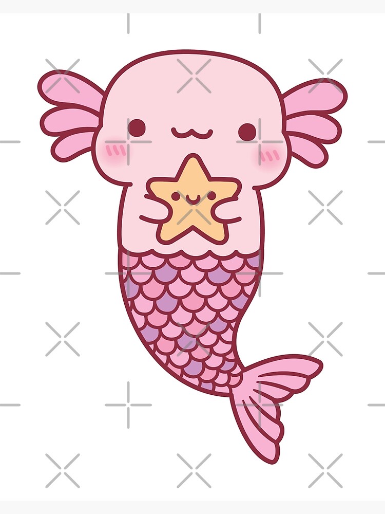 "Cute Axolotl Mermaid Holding Starfish" Poster for Sale by rustydoodle ...