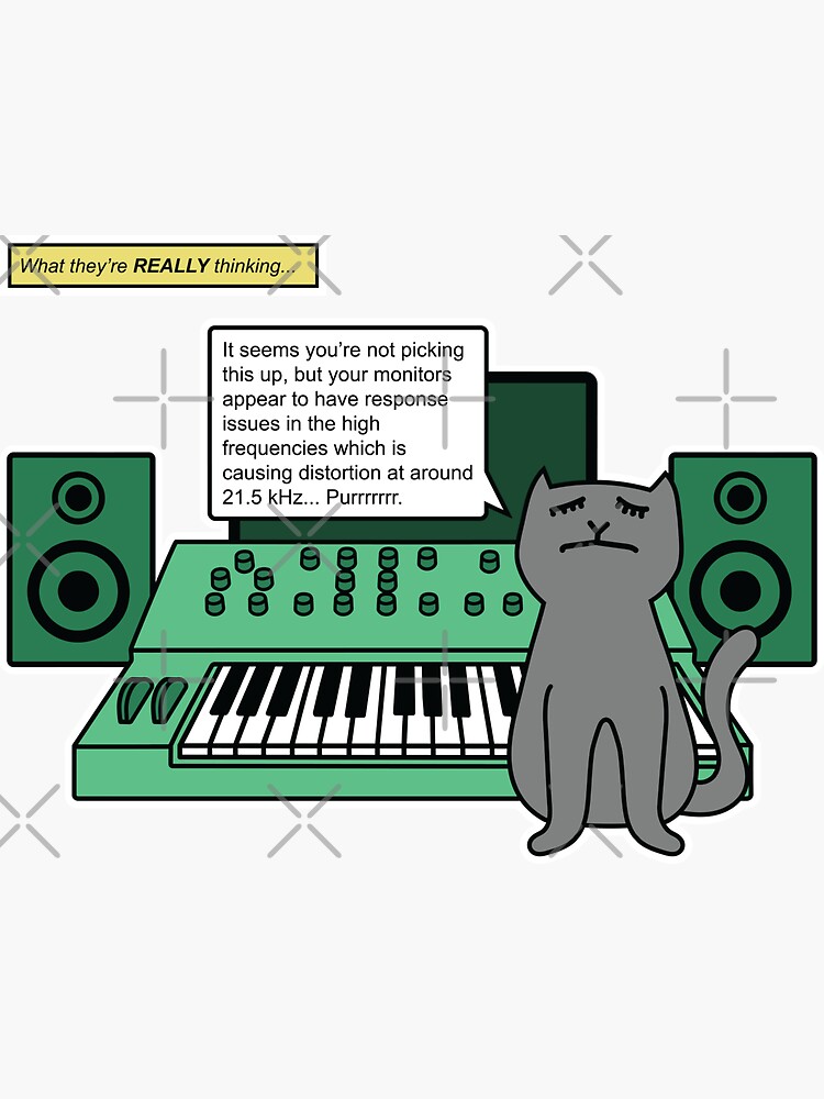 "Cat on Music Studio Desk with Analogue Synthesizer" Sticker for Sale ...
