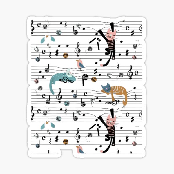 "Clef Musician Art Tee Cute Cat Kitty Playing Music Note" Sticker by ...