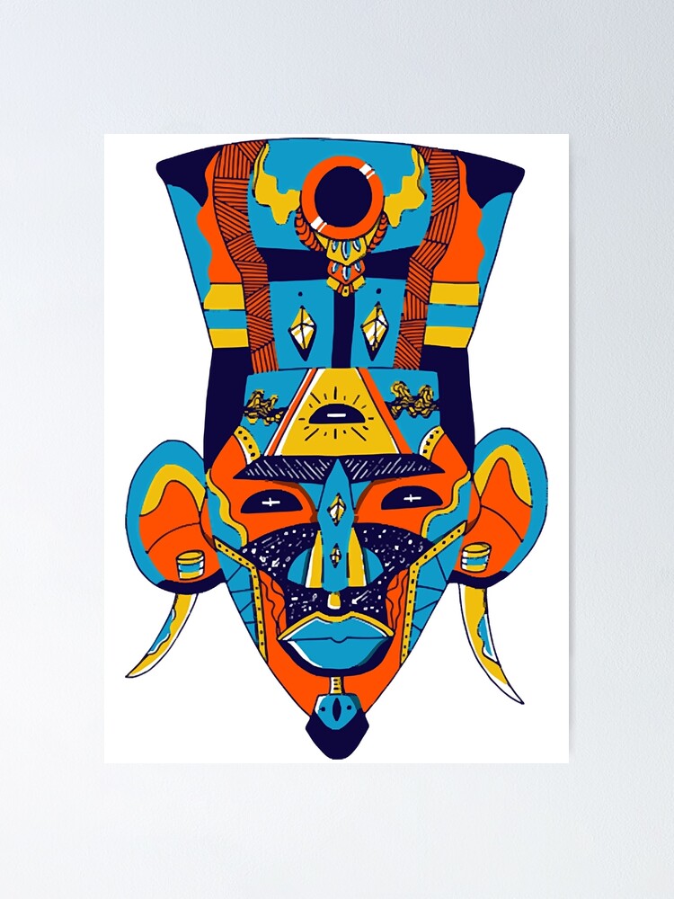 "Orange Blue African Mask 6 " Poster for Sale by prosperdaidona | Redbubble