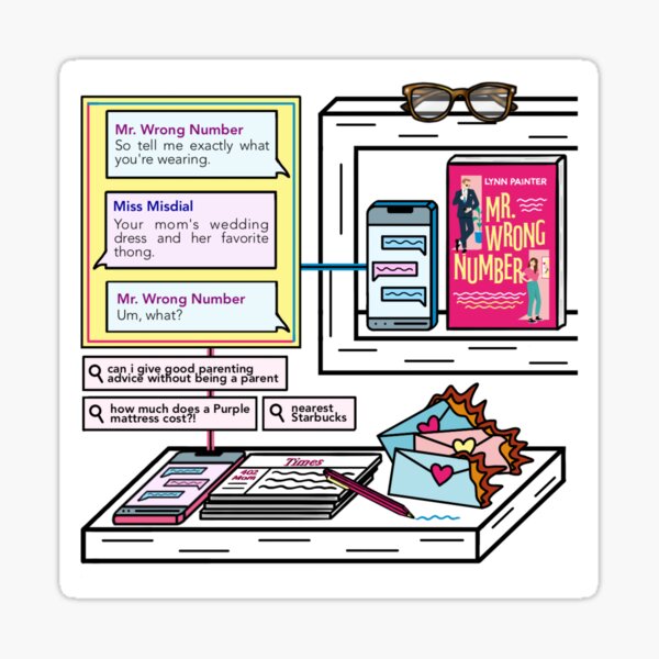 "Mr. Wrong Number - Lynn Painter" Sticker by bookshelfsketch | Redbubble