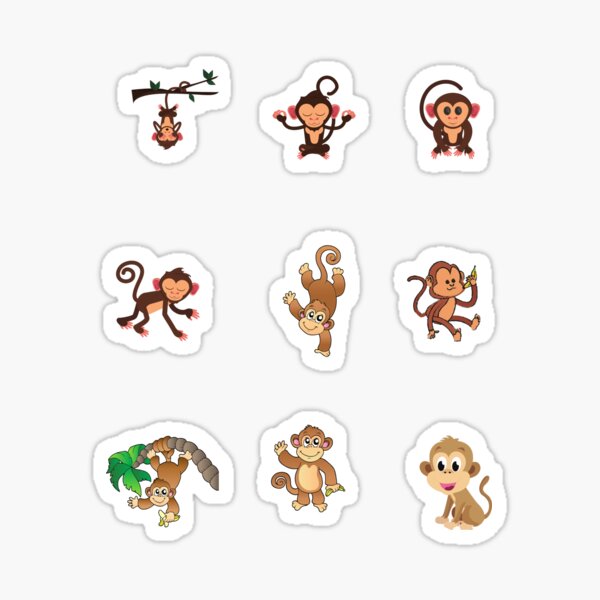 "monkey cute animals pack Sticker for kids" Sticker by kidsia | Redbubble