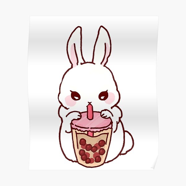 "Cute Bunny Drinking Bubble Tea Kawaii Rabbit Easter" Poster for Sale ...