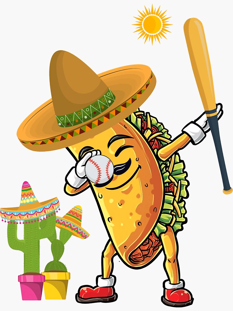 "Funny Taco Dabbing Playing Golf Lover Mexican Baseball Player" Sticker ...