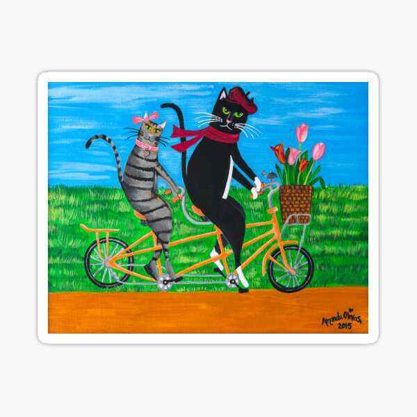 "Two Whimsical Cats - Kitty Cat Outing" Sticker for Sale by ArtofAmanda ...