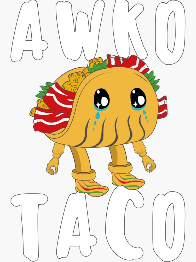 Pegatina «Awko taco - triste regalo de ilustración de taco kawaii para amante de la comida ...