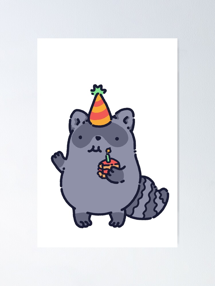 Póster «Mapache con un trozo de pastel de cumpleaños, amiguito mapache ...
