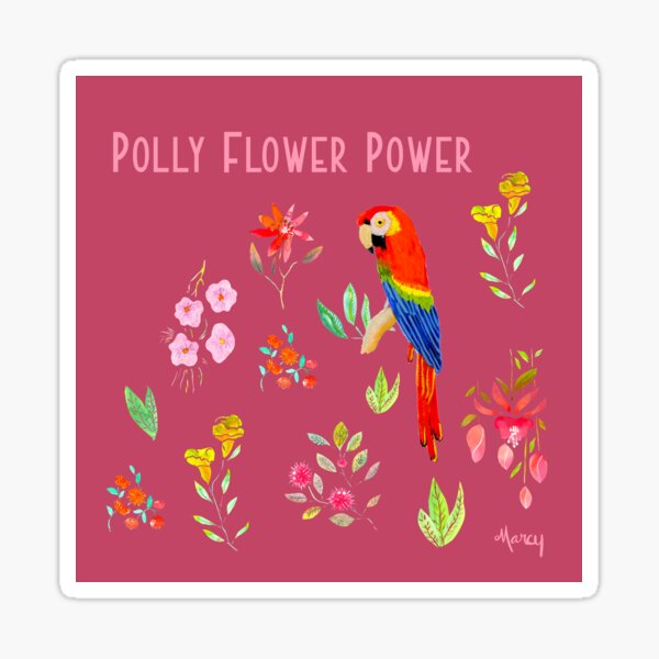 "Polly Flower Power" Sticker for Sale by MarcyBrennanArt | Redbubble