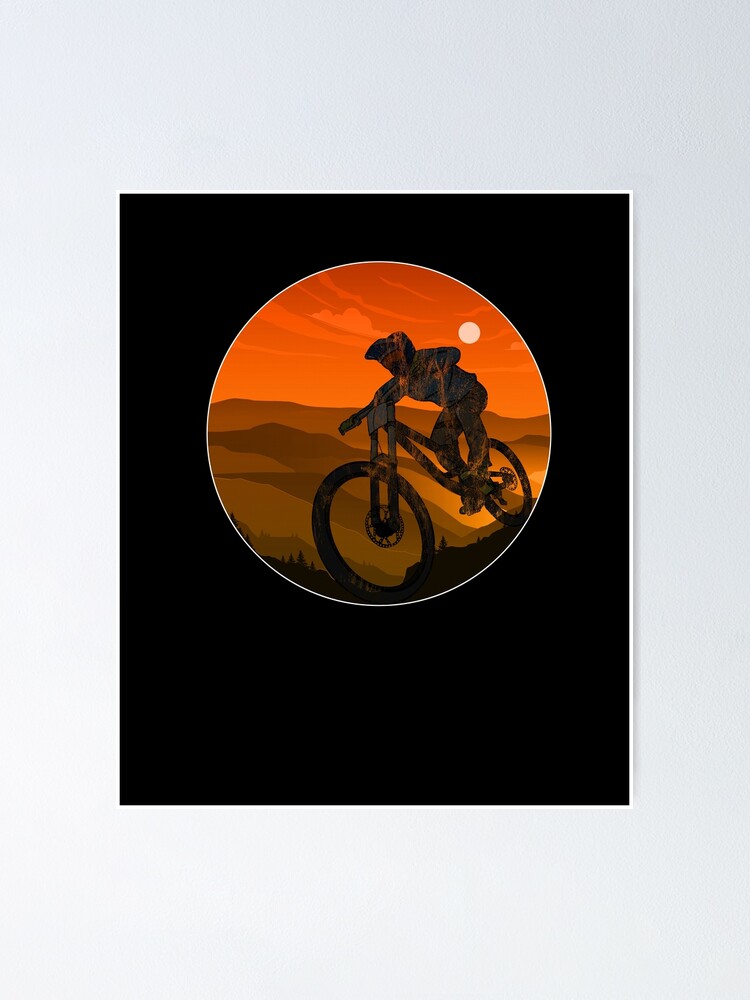 "Downhill MTB Rider Riding Bike In The Sunset" Poster for Sale by ...