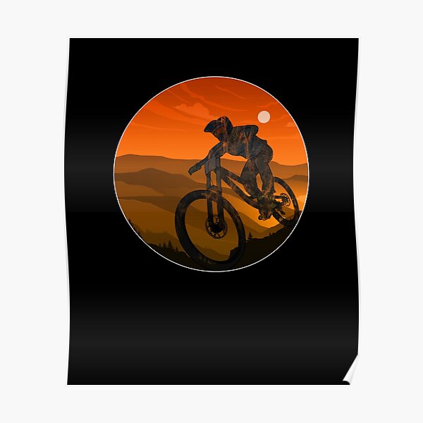 "Downhill MTB Rider Riding Bike In The Sunset" Poster for Sale by ...