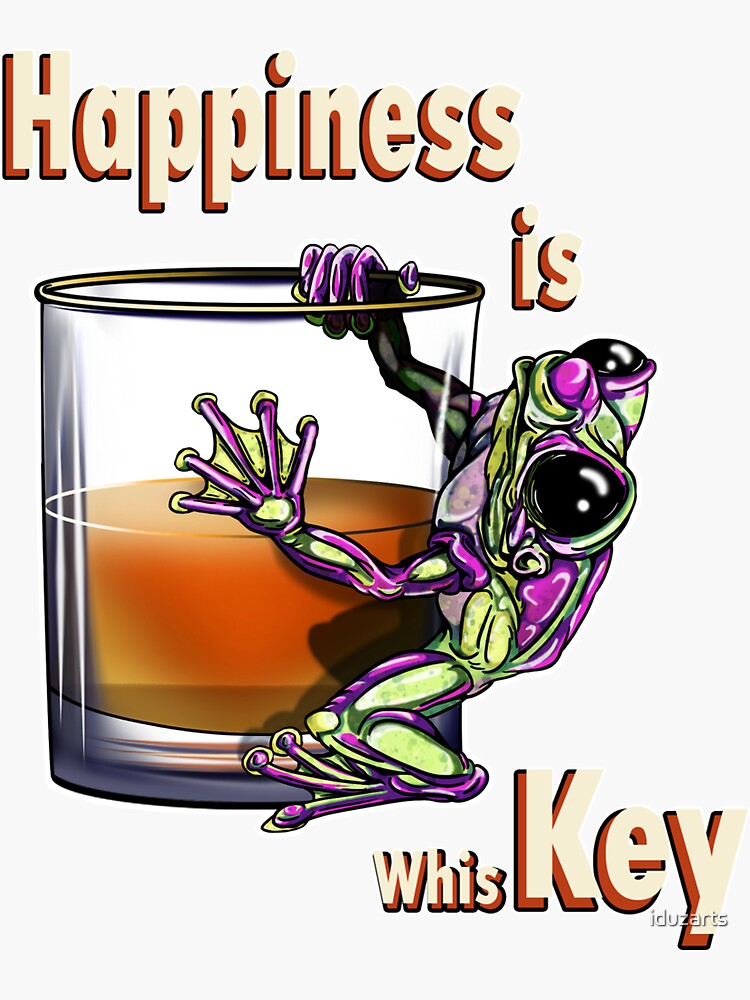 "Whiskey Frog Purple: Happiness is whisKEY" Sticker by iduzarts | Redbubble