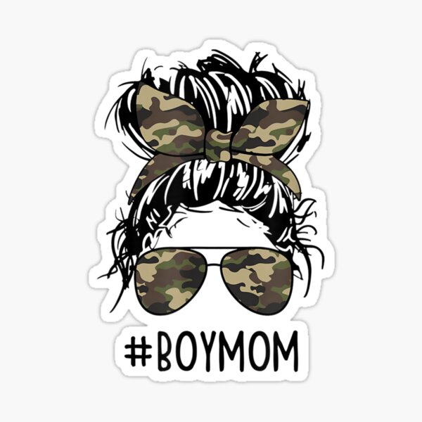 "Boy Moms Funny Messy Bun Mom Life Motherhood Mom Of Boys" Sticker by ...