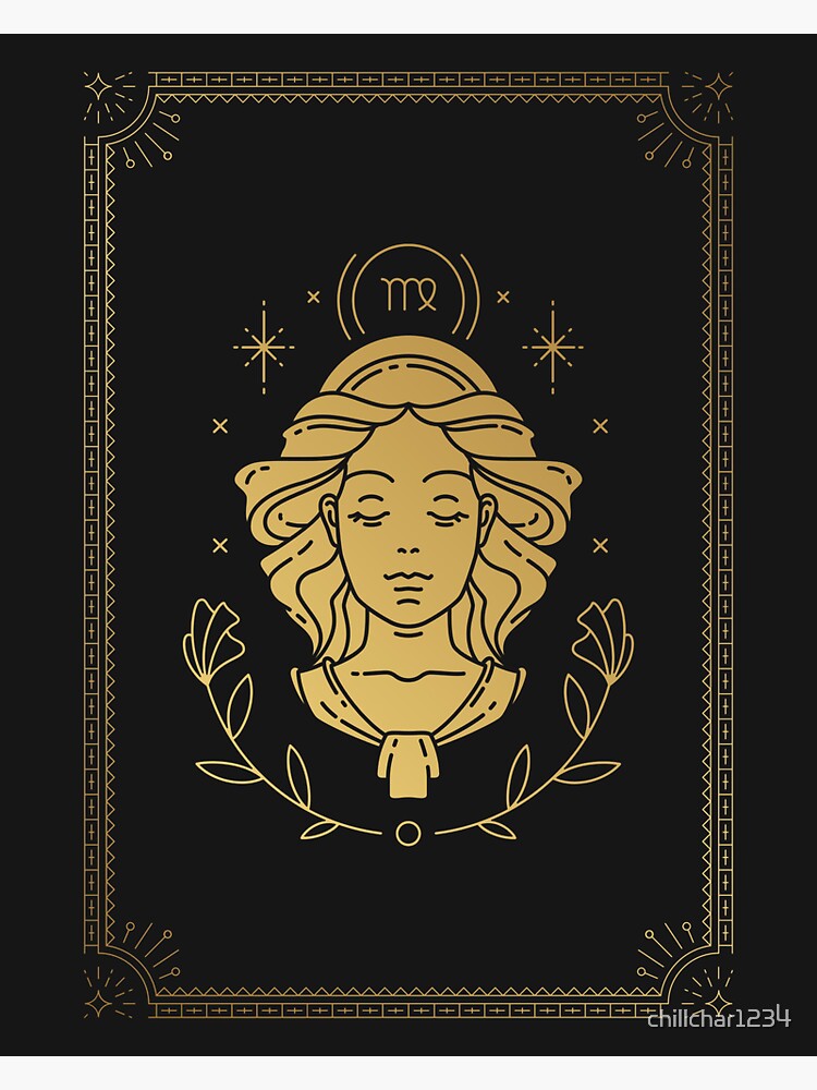 "Virgo Zodiac Sign Tarot Pieces Mermaid Bohemian Art Deco Gold and ...