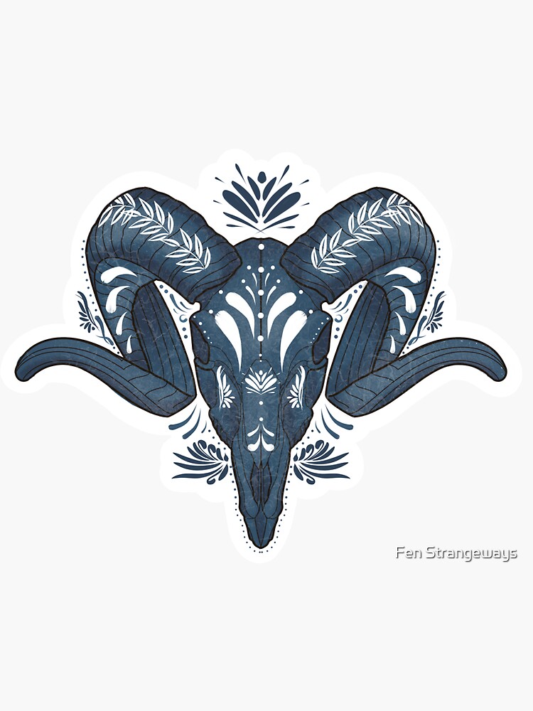 "Folk Art, Barge Painting, Rose Maling, Ram's Skull" Sticker by ...