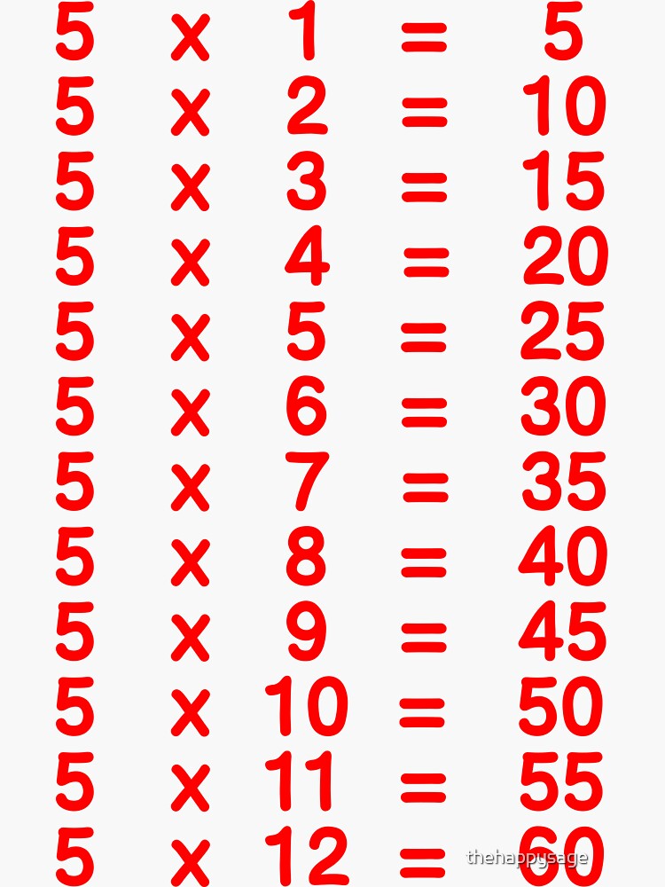 Sticker « 5 X Table Five Times Table Apprendre les tables de ...