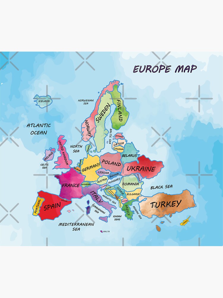 "Europe Map watercolor artwork" Sticker for Sale by Lizooshop | Redbubble