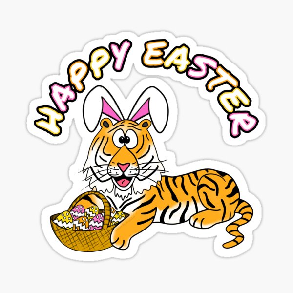 "Easter Tiger Bunny Eggs" Sticker by doodlerob | Redbubble