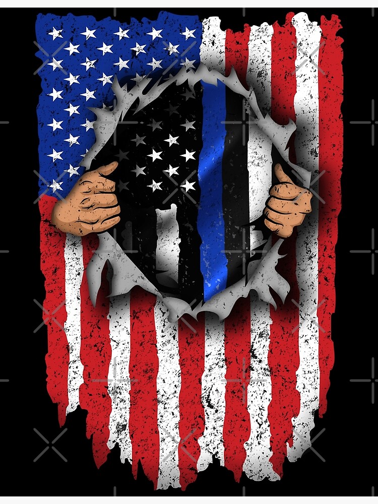 "Thin Blue Line Ripping Through American Flag " Poster for Sale by InkT ...