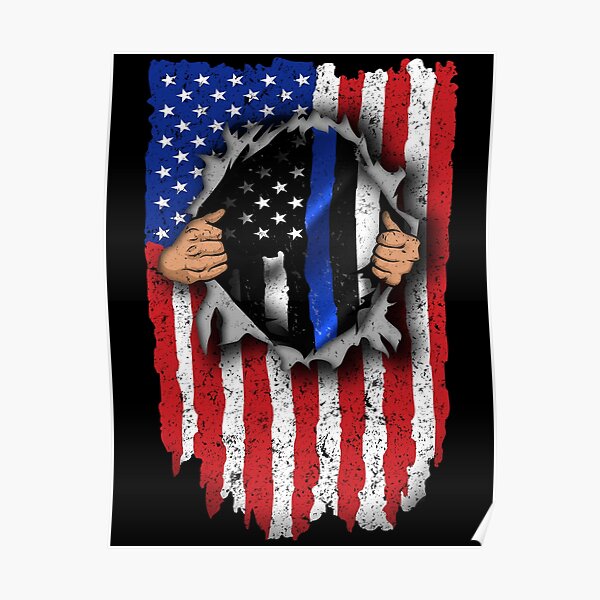 "Thin Blue Line Ripping Through American Flag " Poster for Sale by InkT ...