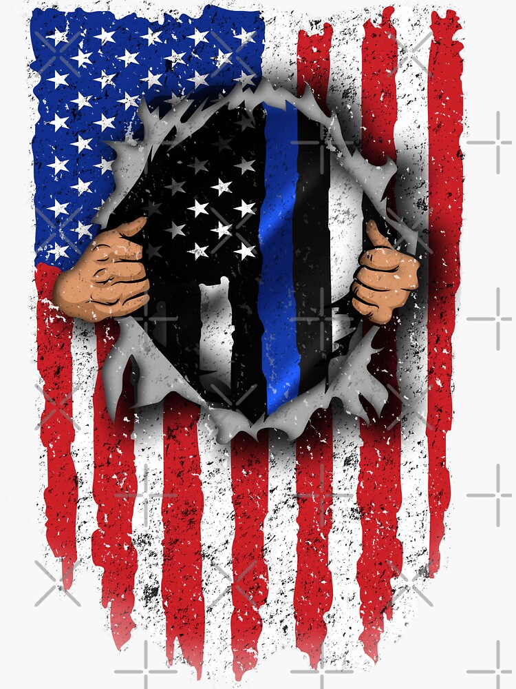 "Thin Blue Line Ripping Through American Flag " Sticker by InkT-Designs ...