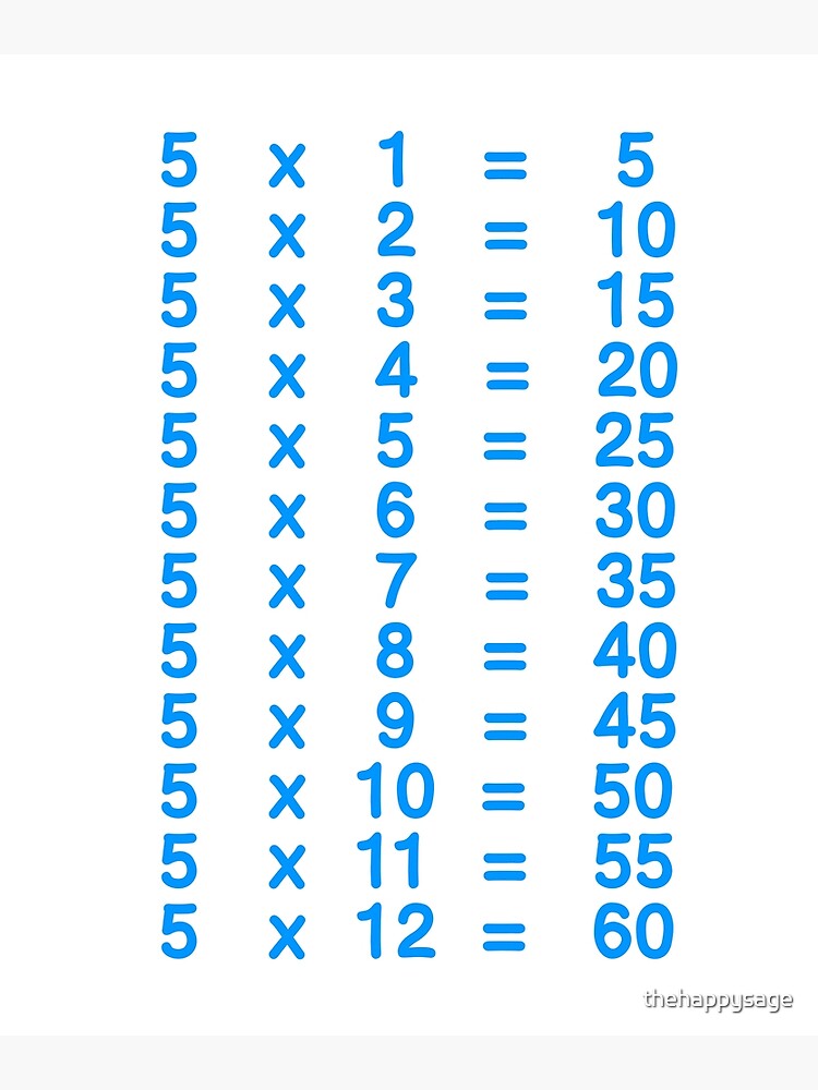 Póster «5 X Table Five Times Table Aprender tablas de multiplicar para ...