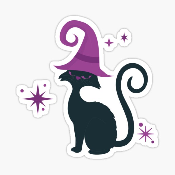 "Purple witch cat with hat" Sticker by Kittykatty96 | Redbubble
