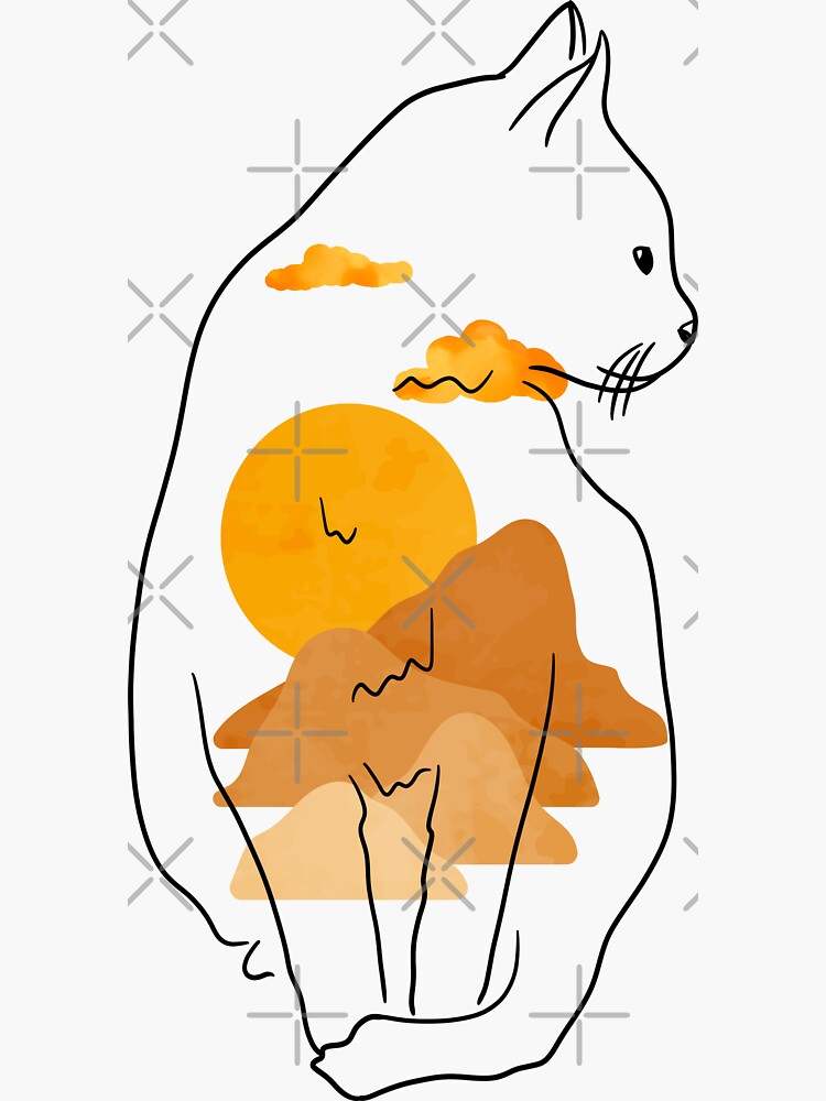 "One Line Cat Art" Sticker by virillanissa | Redbubble