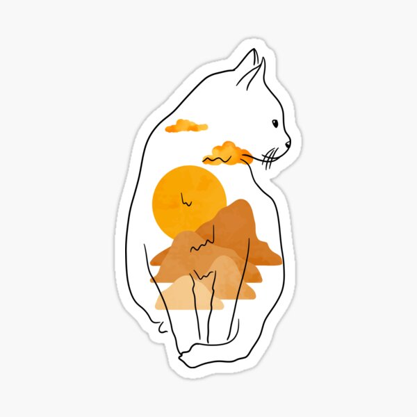 "One Line Cat Art" Sticker by virillanissa | Redbubble