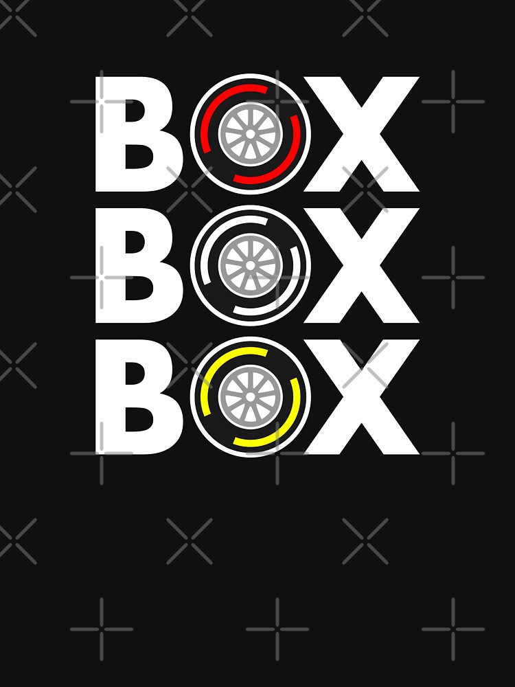 "Box Box Box F1 Tyre Compound White Text Design" Essential T-Shirt for ...