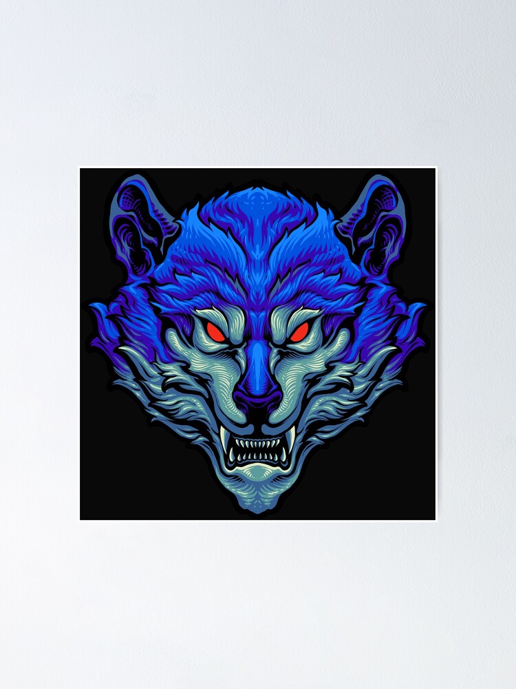 "Blue Angry Wolf Face - Wolves Art" Poster for Sale by DotALot-Store ...