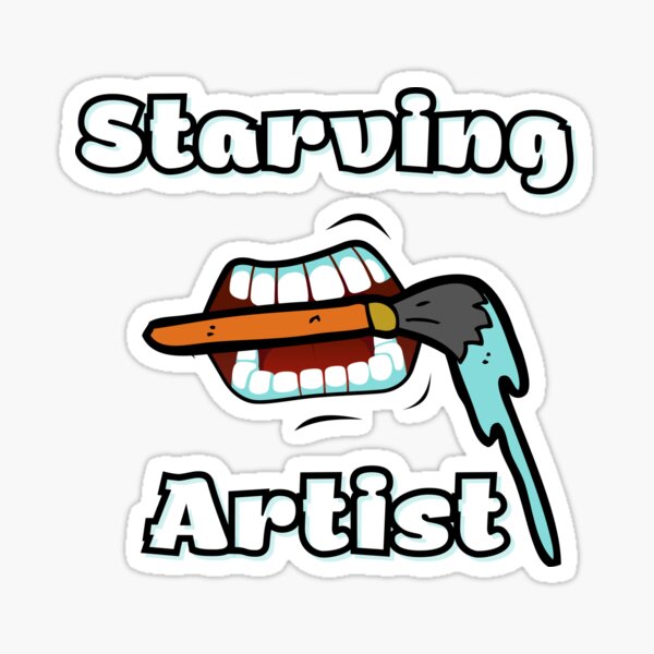 "Starving artist creator type with mouth and paint drip brush" Sticker ...