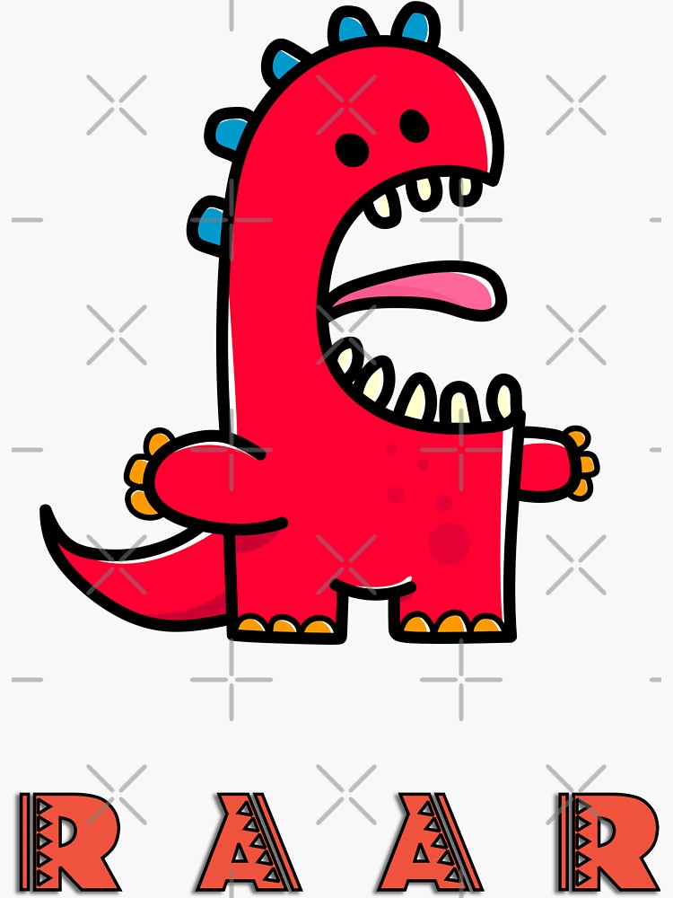 "Cute Roaring Red Dinosaur RAAR" Sticker for Sale by Amazing-Arabic ...