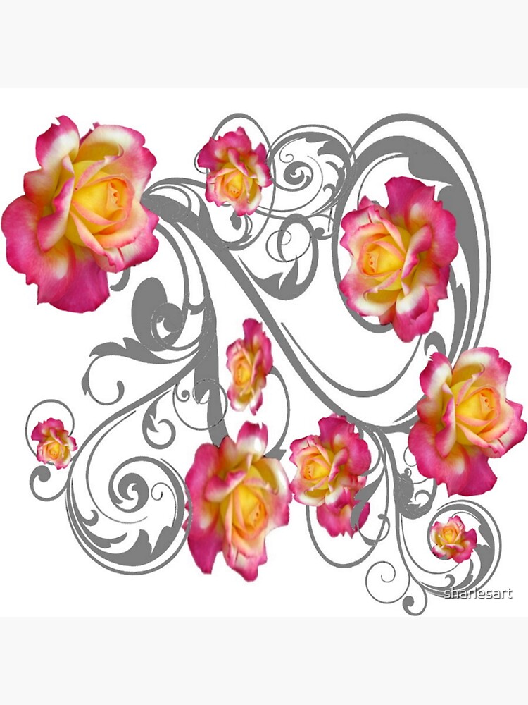 "DECORATIVE SCROLLS PINK-ROSES PATTERN WHITE ART" Sticker by sharlesart ...
