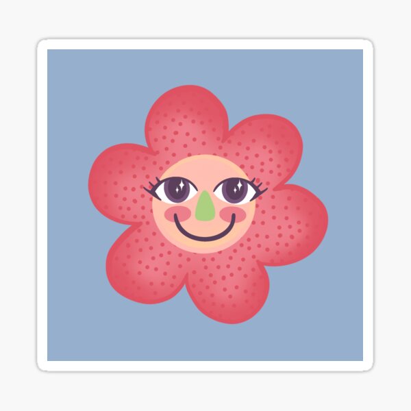 "Pink Flower with smiling face" Sticker by lolmariam | Redbubble